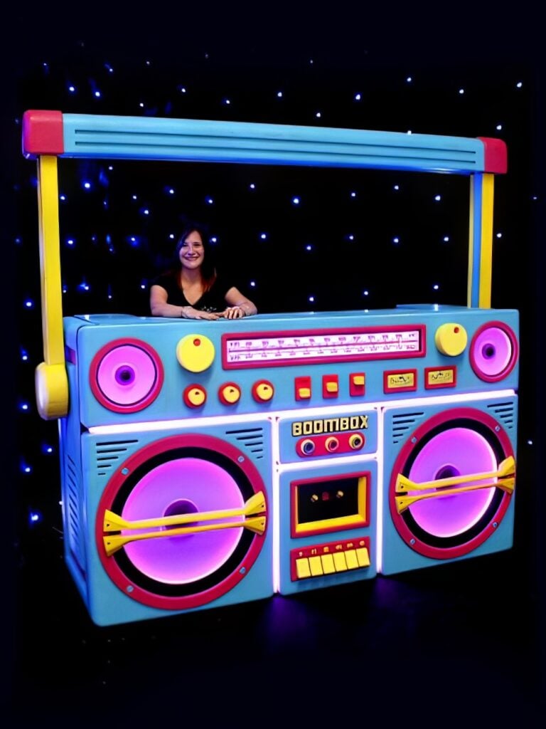 Giant Boombox Prop With Lights - Neon Blue | EPH Creative - Event Prop Hire