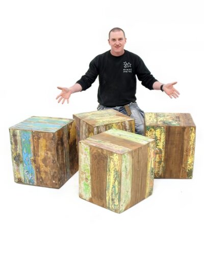 Reclaimed Wooden Block Stool | EPH Creative - Event Prop Hire