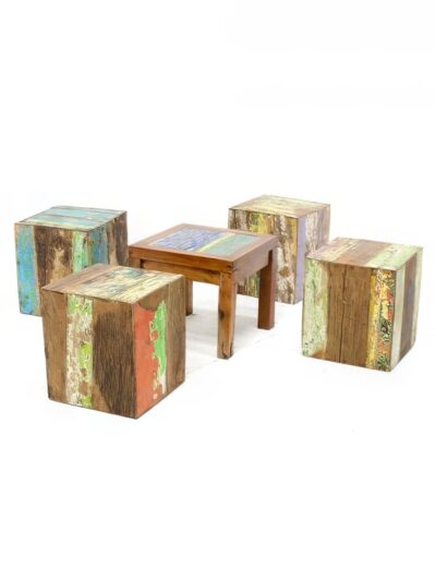 Reclaimed Wooden Block Stool | EPH Creative - Event Prop Hire