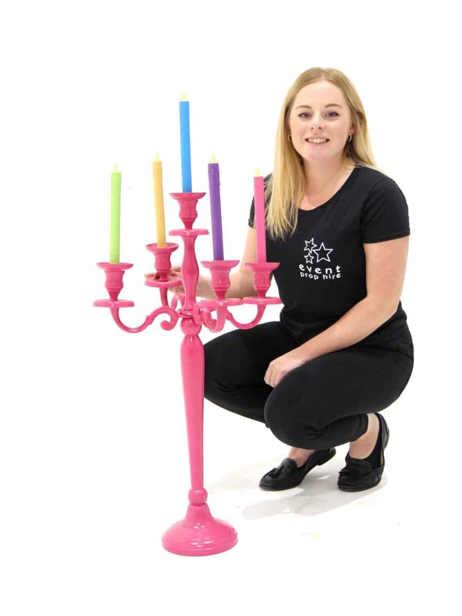 Pink Candelabra with Coloured Candles | EPH Creative - Event Prop Hire