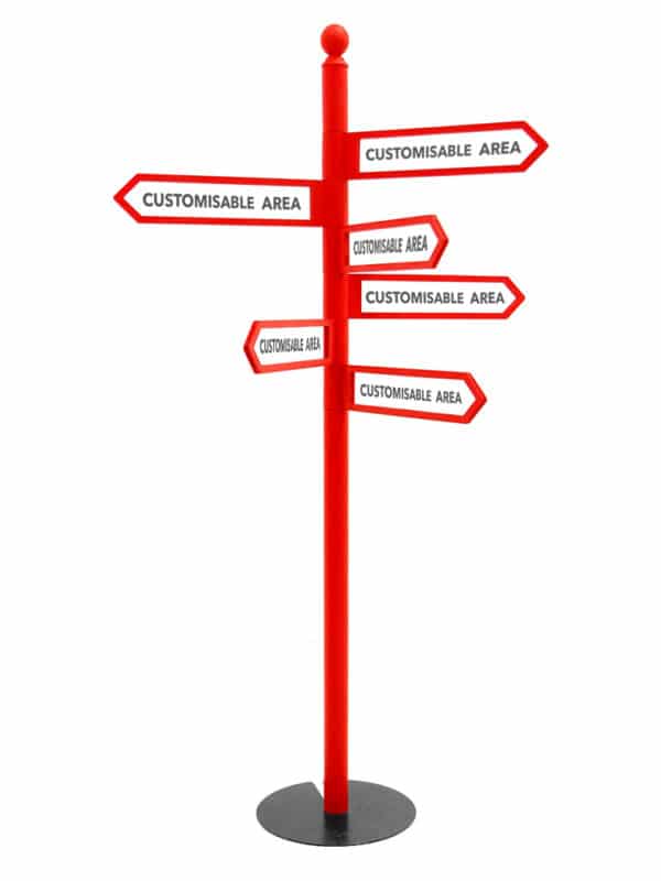 Red Multi-Directional Sign Post - x6 Rotating Signs | Event Prop Hire