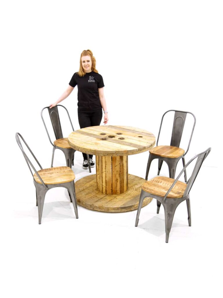 Cable Drum Table with Industrial Style Wood & Metal Chairs | EPH ...