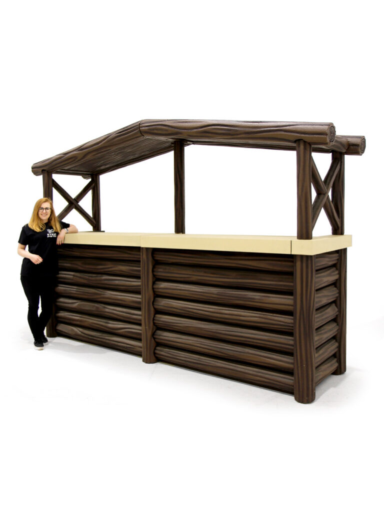 Dark Wood Log Bar With Roof (3m) | EPH Creative - Event Prop Hire