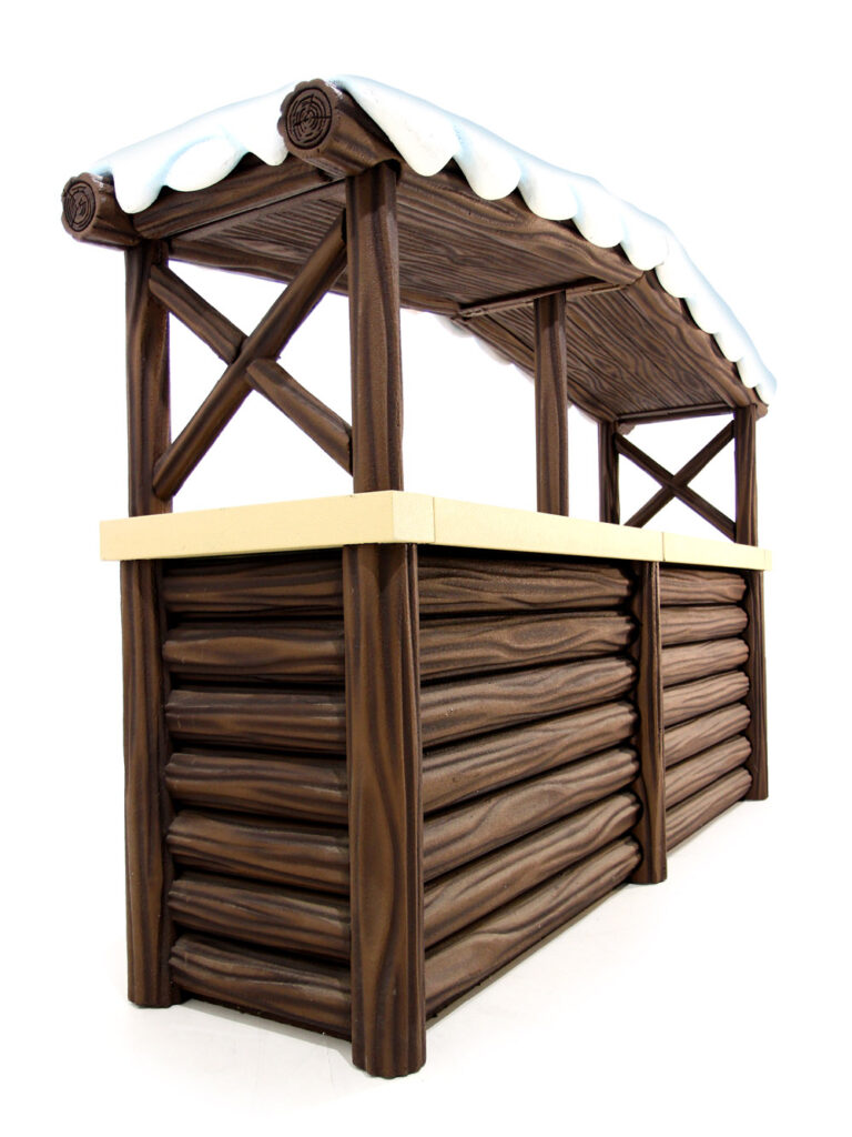 Dark Wood Log Bar With Roof & Snow (3m) | EPH Creative - Event Prop Hire