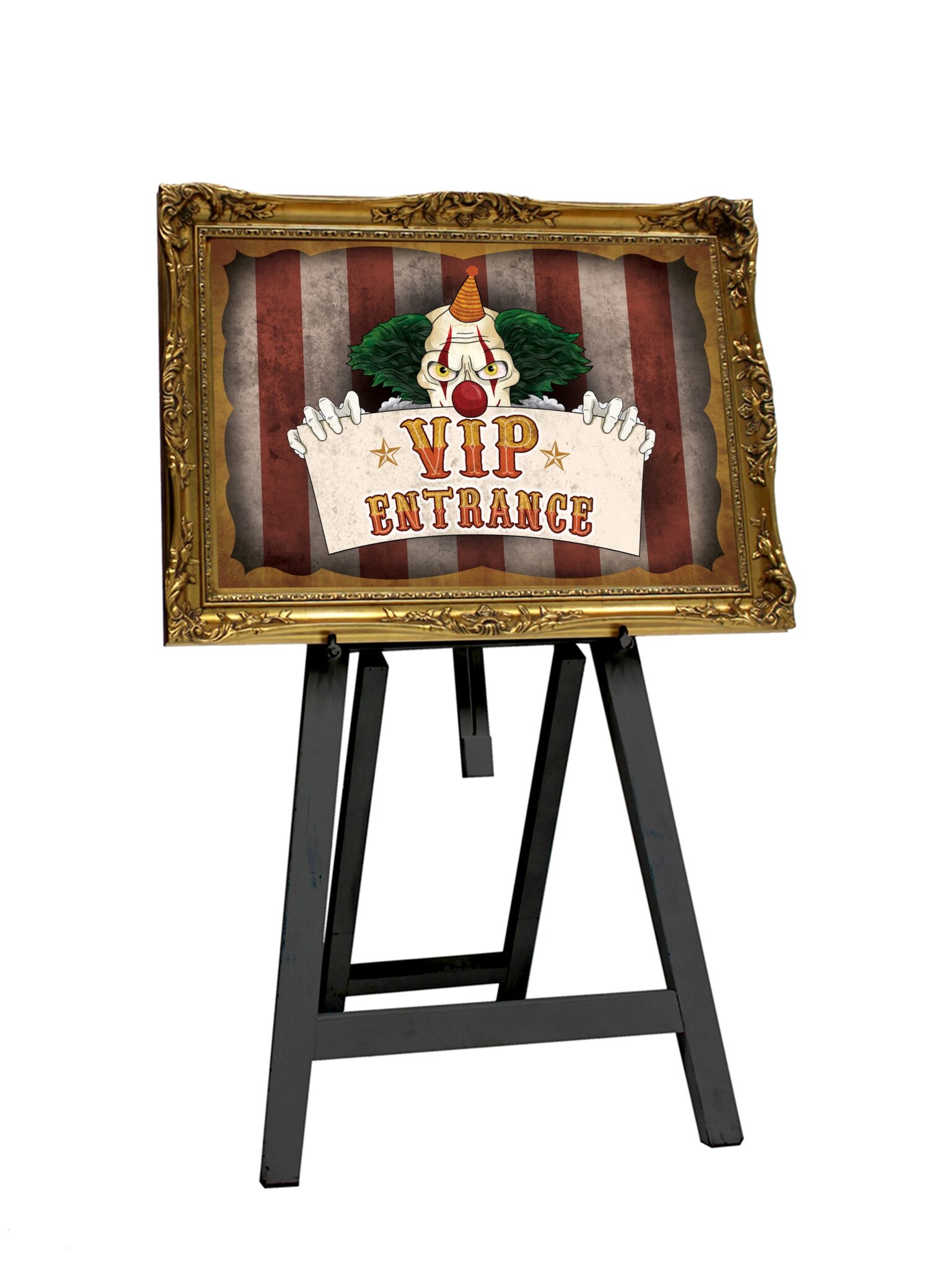 Scary Clown VIP Entrance Sign (Gold Frame) | EPH Creative - Event Prop Hire