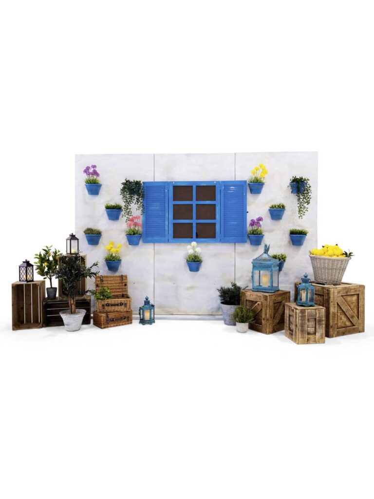 Mediterranean Wall Backdrop with Styling | EPH Creative - Event Prop Hire