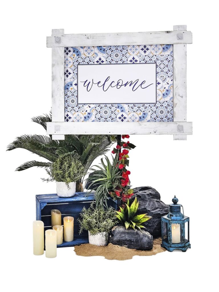 Mediterranean Welcome Sign with Styling | EPH Creative - Event Prop Hire