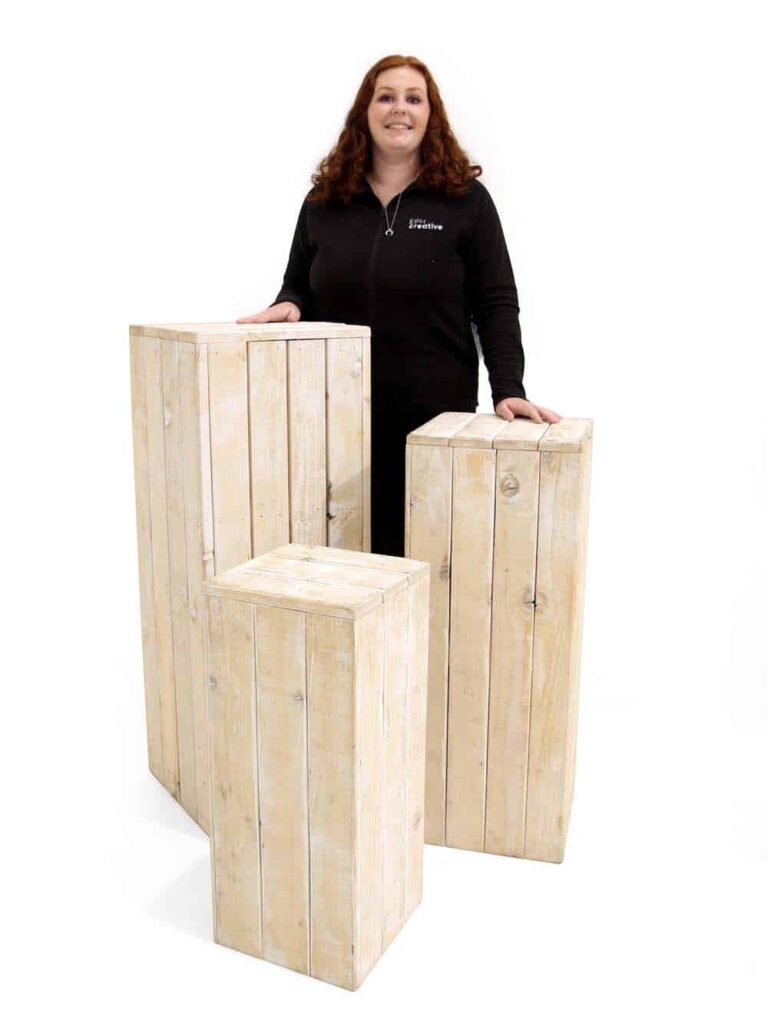 Whitewashed Wooden Plinths - Set of 3 | EPH Creative - Event Prop Hire