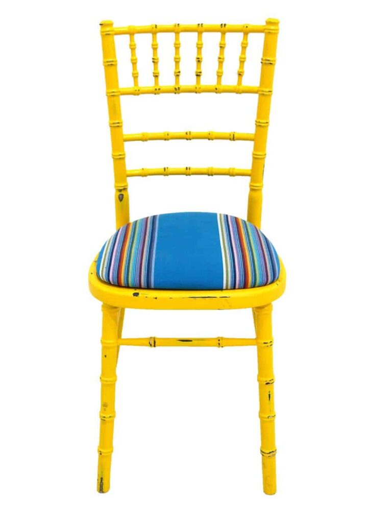 Chiavari Chair - Distressed Bright Yellow + Blue Striped Seat Pad | EPH ...
