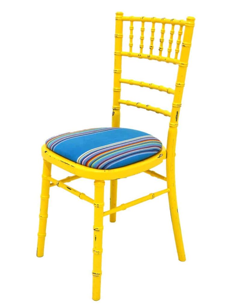 Chiavari Chair - Distressed Bright Yellow + Blue Striped Seat Pad | EPH ...