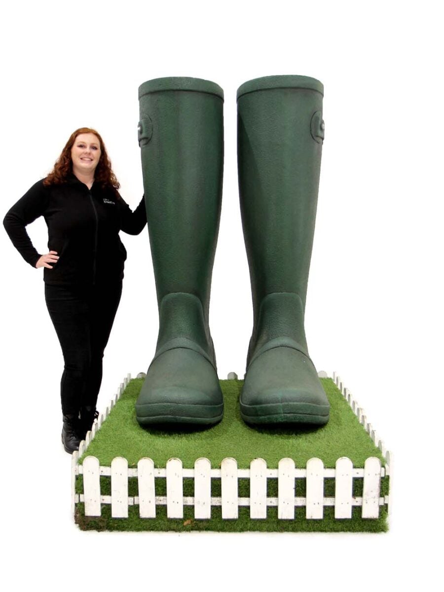 Giant Welly Boots on Plinth - Green | EPH Creative - Event Prop Hire