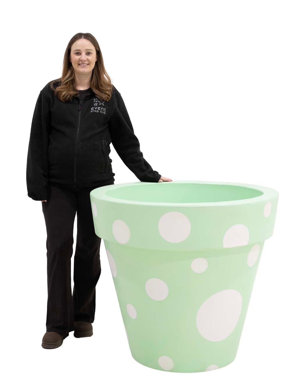 Giant Flower Pot - Green & White Spots | EPH Creative - Event Prop Hire