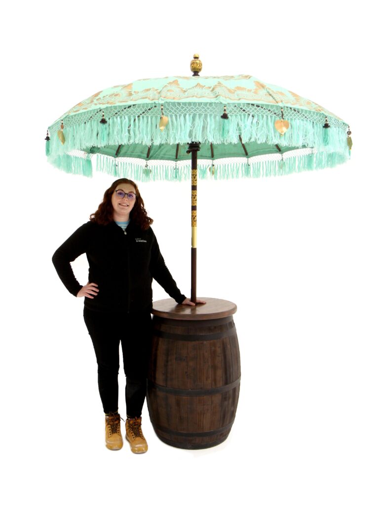 Parasol Poseur Table - Mint & Gold | EPH Creative - Event Prop Hire