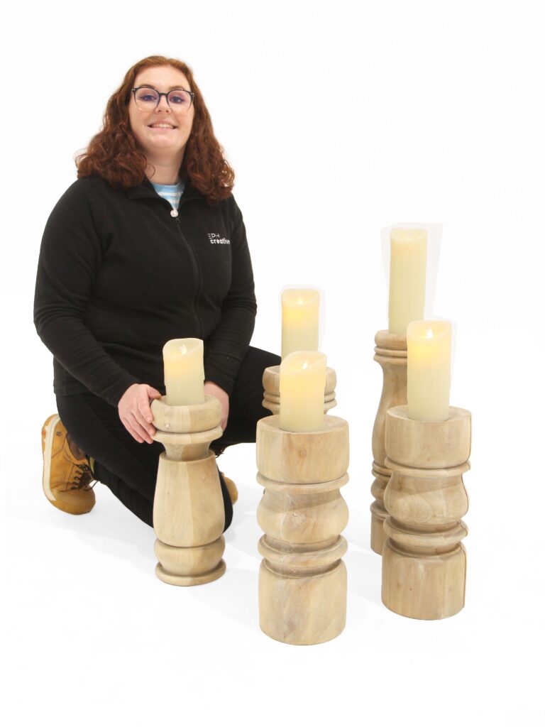 Chunky Wooden Candlesticks - Set of 5 | EPH Creative - Event Prop Hire