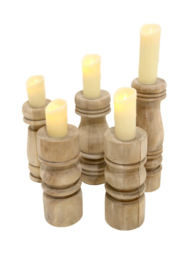 Chunky Wooden Candlesticks - Set of 5 | EPH Creative - Event Prop Hire