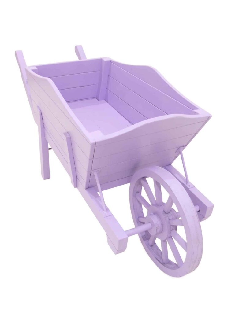 Wooden Wheelbarrow - Purple | EPH Creative - Event Prop Hire