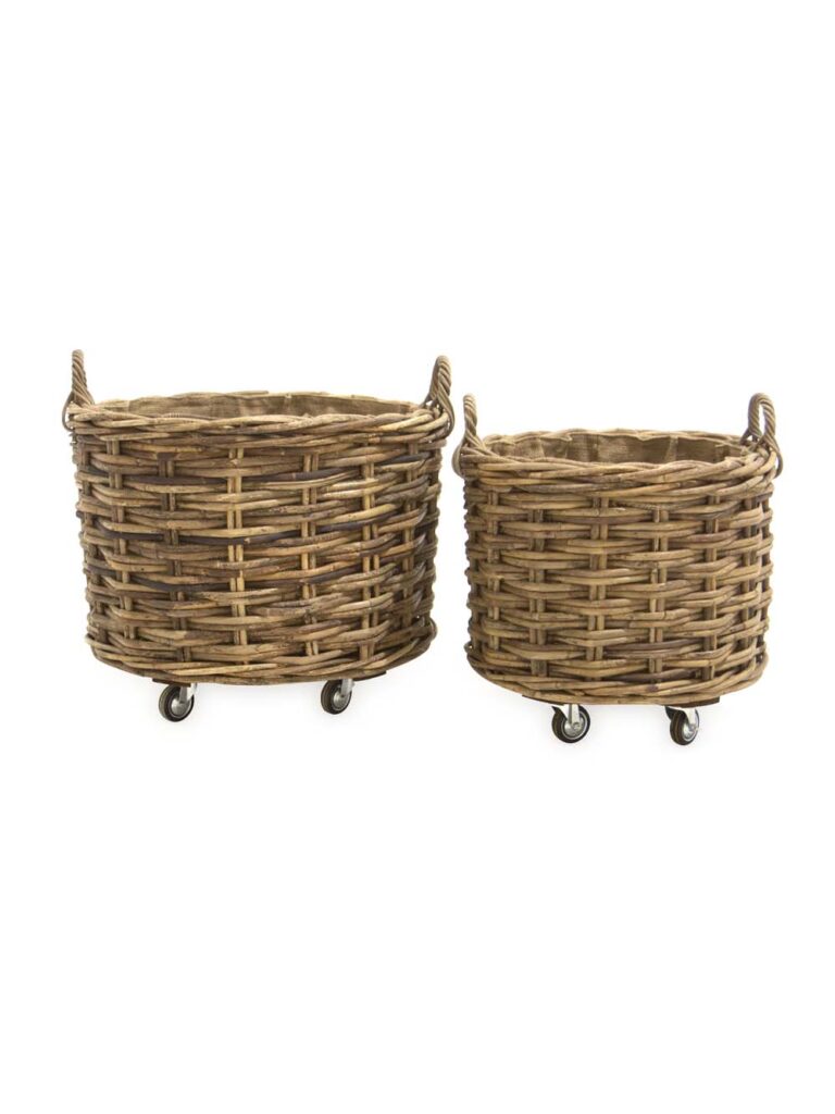 Round Baskets on Wheels - Set of 2 | EPH Creative - Event Prop Hire