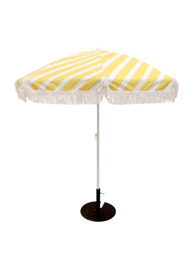Fringed Parasol - Yellow/White Stripe | EPH Creative - Event Prop Hire