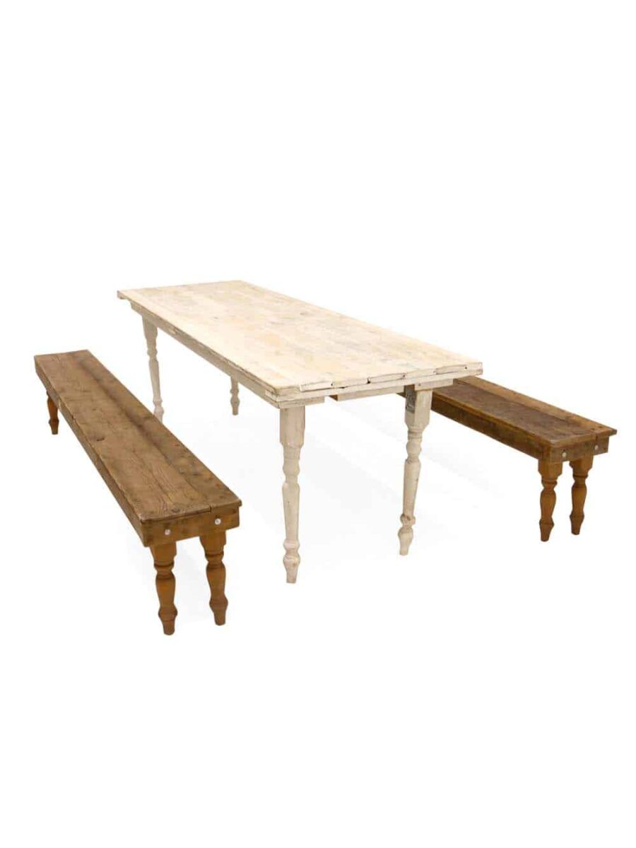 Rustic White Wash Table & Benches | EPH Creative - Event Prop Hire
