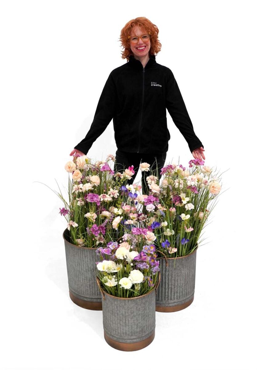 Wildflowers in Galvanised Planters - Cool Colours | EPH Creative - Event Prop Hire