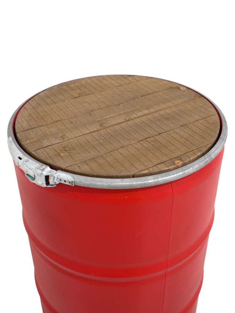 Red Steel Drum with Wooden Top | EPH Creative - Event Prop Hire